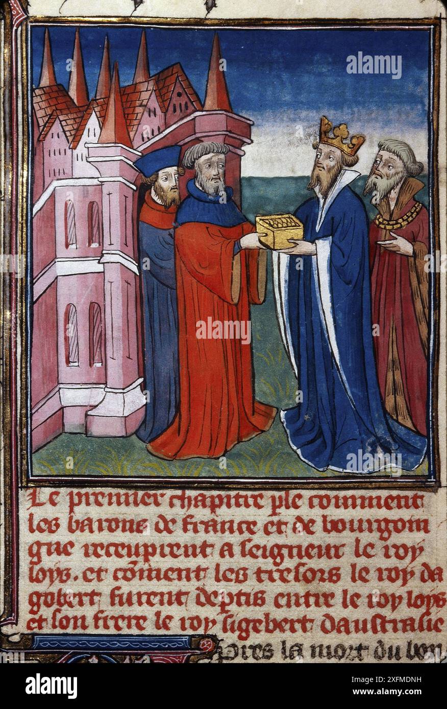 Sigebert III receiving his share of the treasure of Dagobert I. From ...