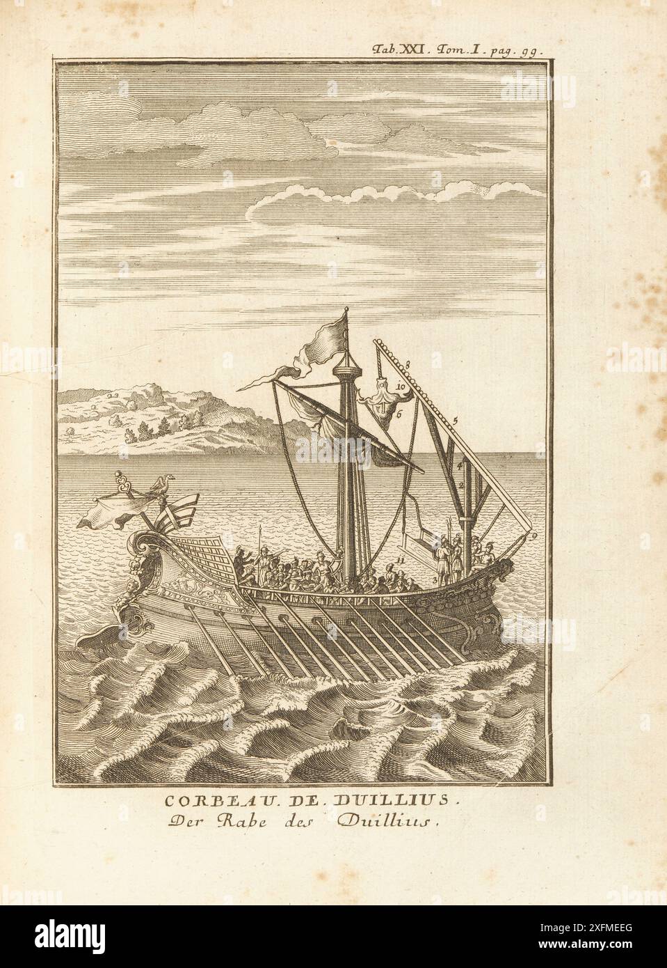 Corvus (boarding drawbridge) of Gaius Duilius. Illustration from The ...