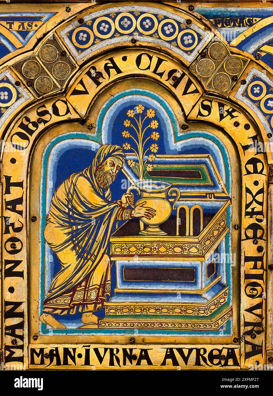 The Verdun Altar: Aaron puts a golden jar with manna into the Ark of ...