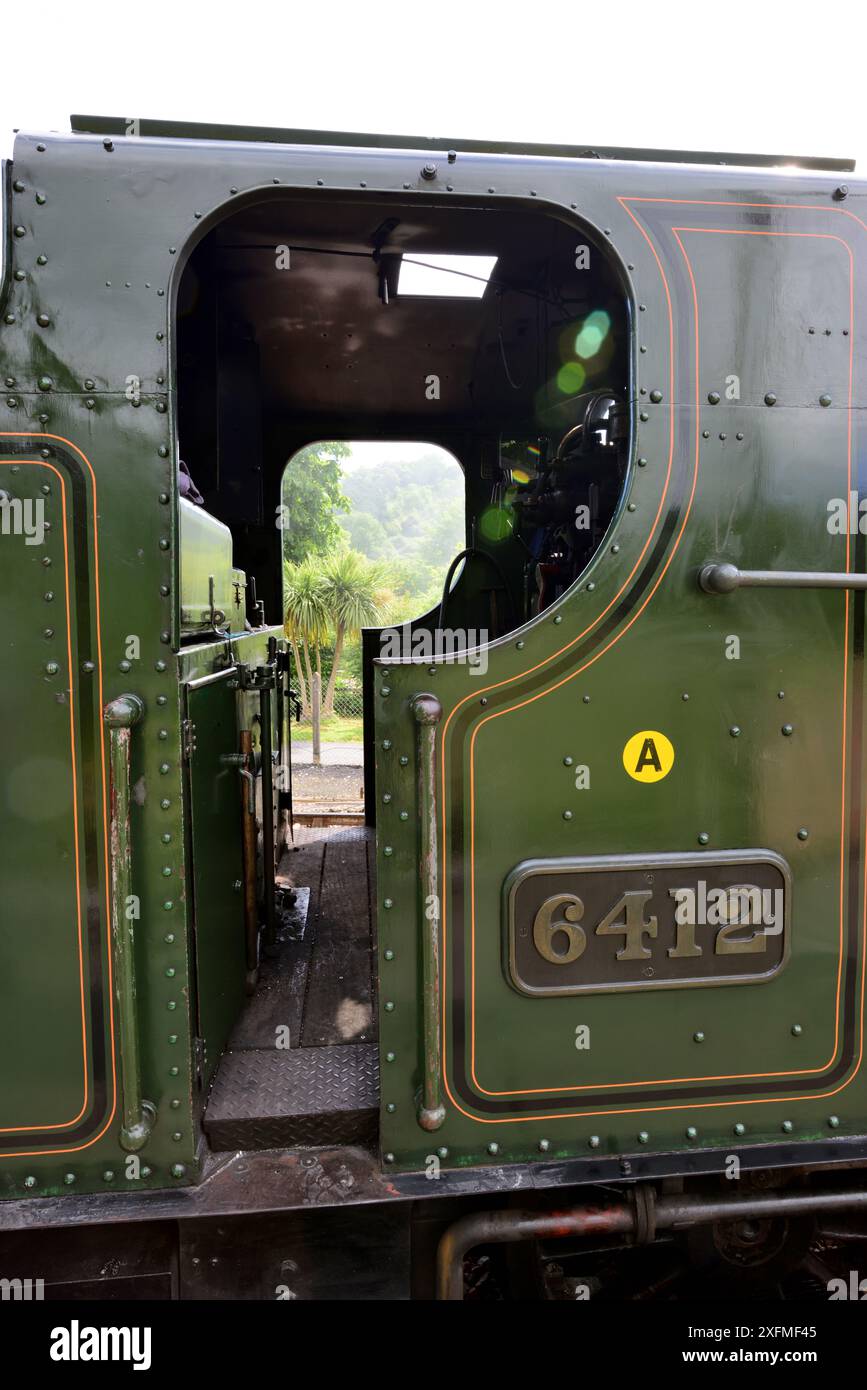 A view through the cab of GWR class 6400 pannier tank No 6412 at ...