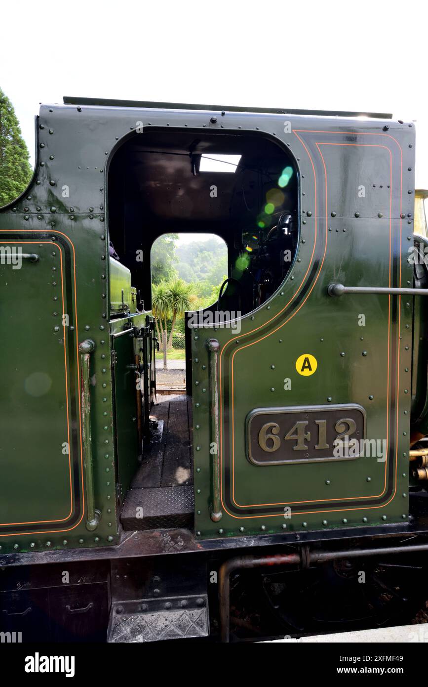 A view through the cab of GWR class 6400 pannier tank No 6412 at ...
