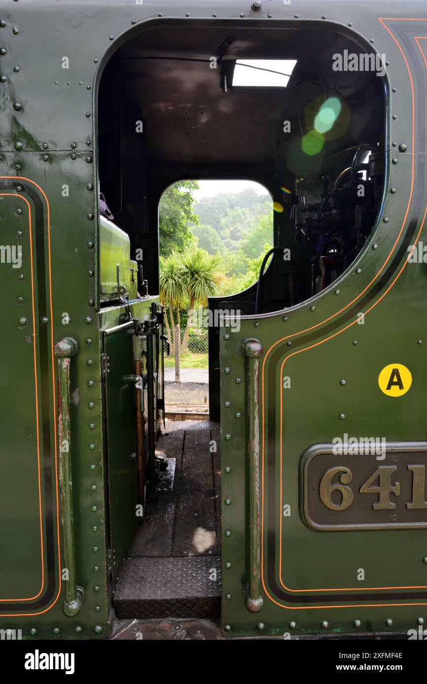 A view through the cab of GWR class 6400 pannier tank No 6412 at ...