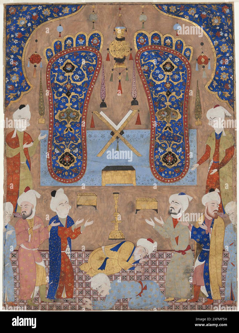 Scene in a mosque. From "Falnama" (Book of Omens) by Shah Tahmasp I ...