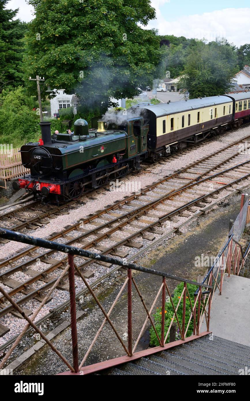 GWR class 6400 pannier tank No 6412 waits to leave Buckfastleigh on the ...