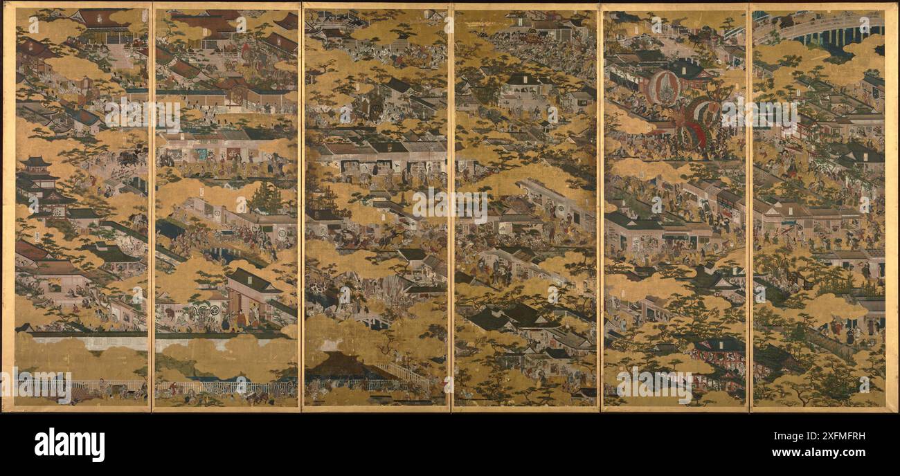 Scenes in and around Kyoto, One of a pair of six-section folding ...