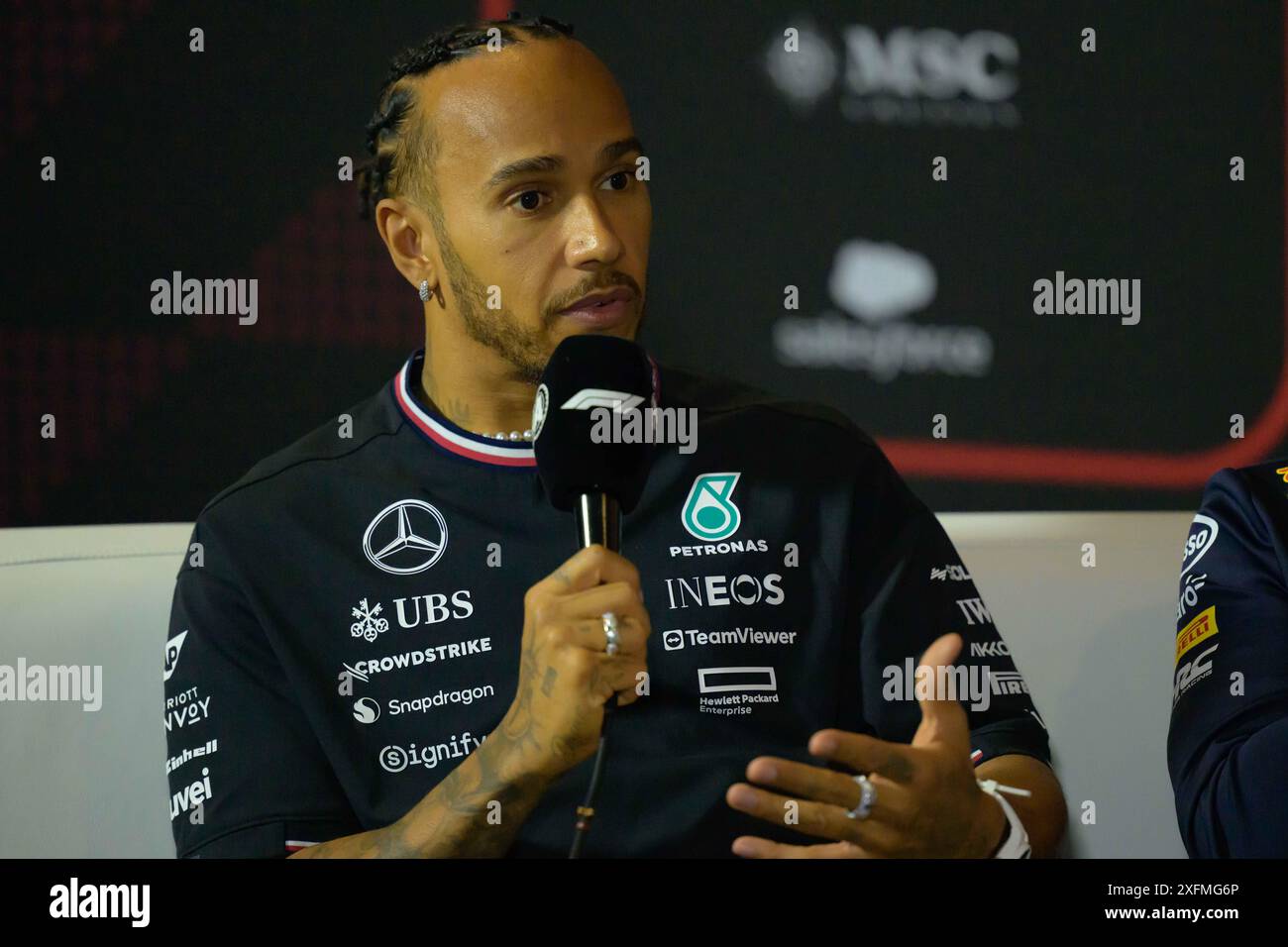 Silverstone, UK. 04th July 2024. Lewis Hamilton of Mercedes-AMG ...