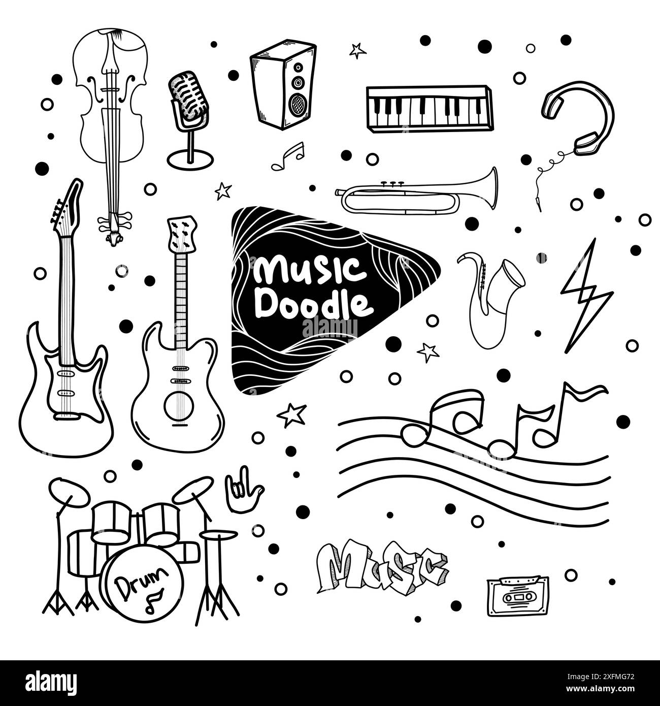 Hand drawn set musical Black and White Stock Photos & Images - Alamy