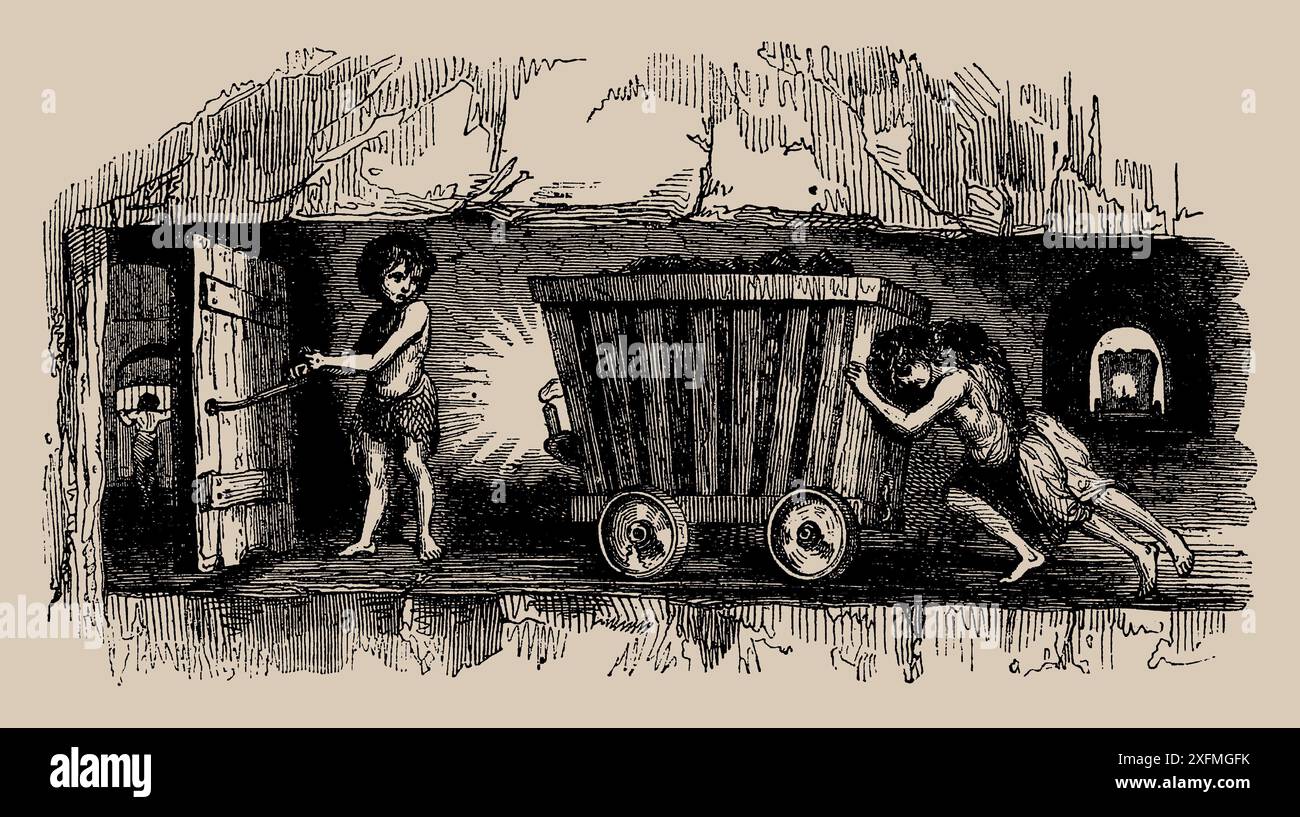 Child labour in coal mines: Two thrusters and a trapper in a coal mine ...