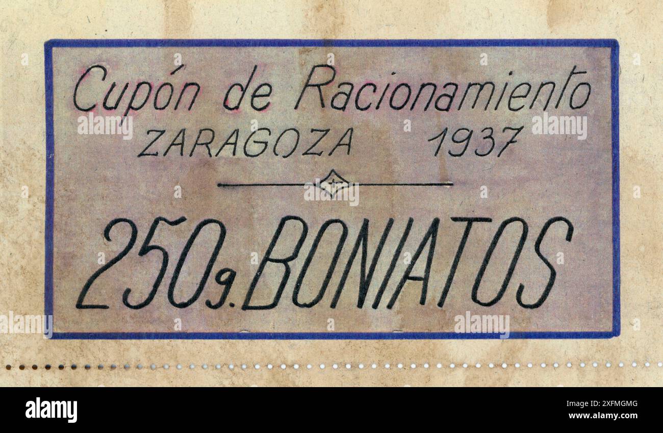 España. Guerra civil (1936-1939). Cupón de racionamiento por valor de ...