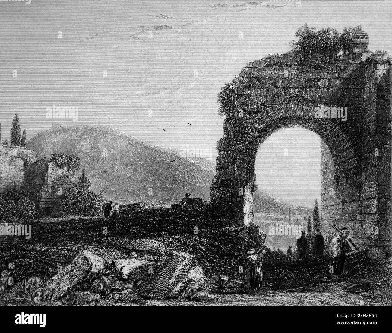 Wood Engraving of Pergamos from the Book of Revelations where John the ...