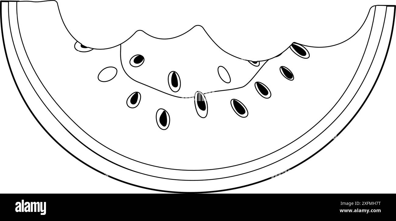 Watermelon rind line art. Bitten watermelon slice with rind and flesh ...