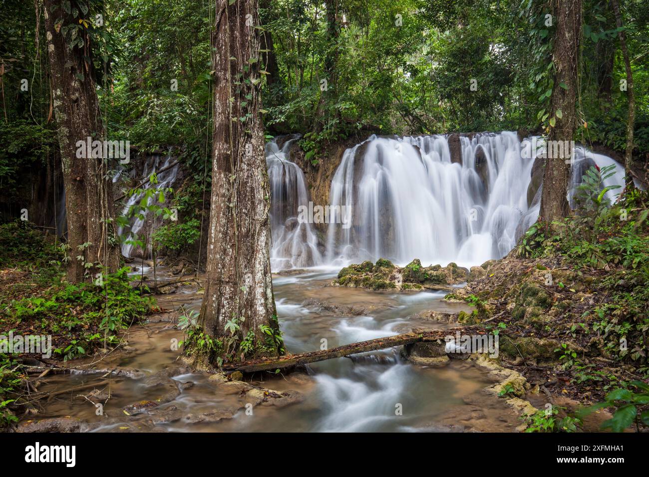 Waterfall in tropical rainforest, Montes Azules Biosphere Reserve ...