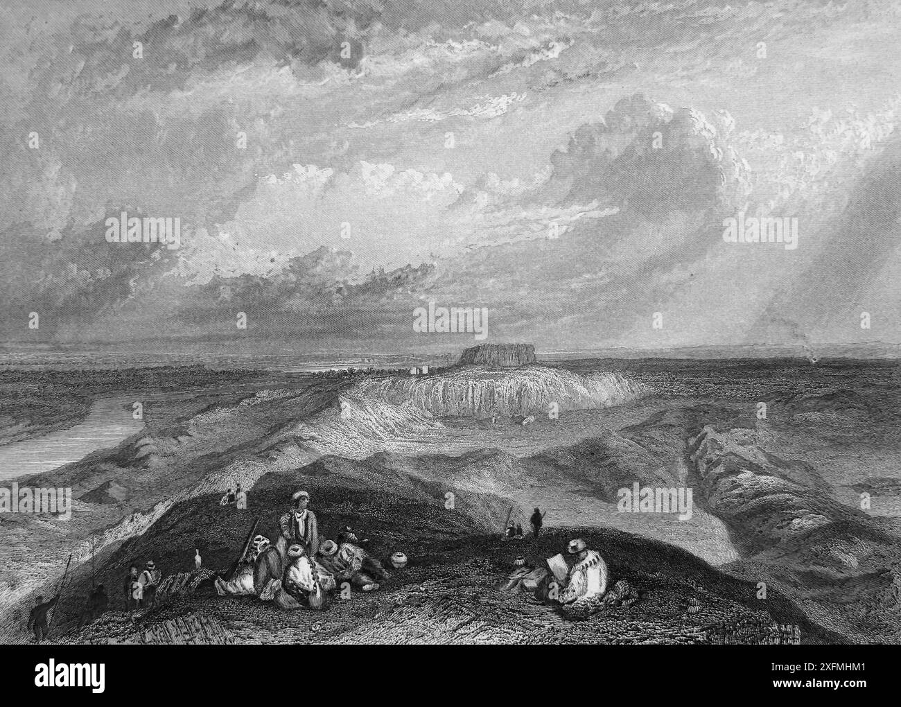 19th Century Engraving of People Resting at Babylon Drawn by J.w.M ...