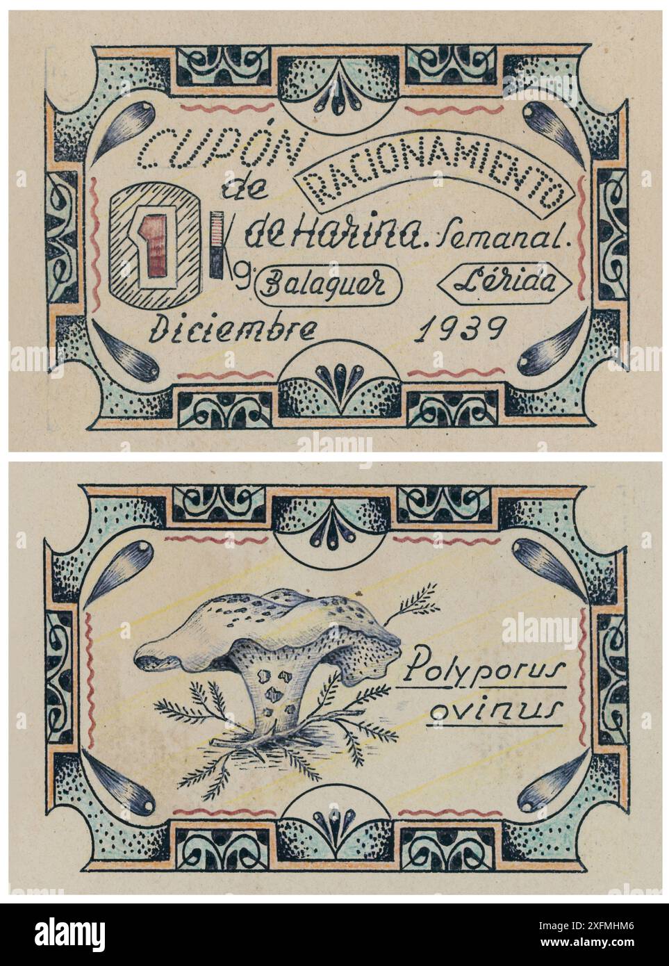 España. Cupón de racionamiento de un kilogramo de harina, expedido en ...