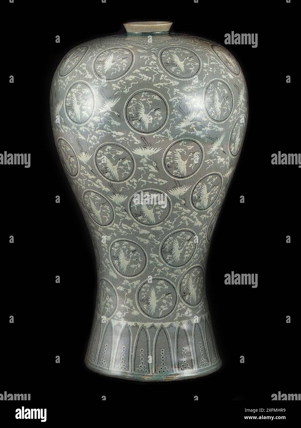 Celadon Prunus Vase with Inlaid Cloud and Crane Design. National ...