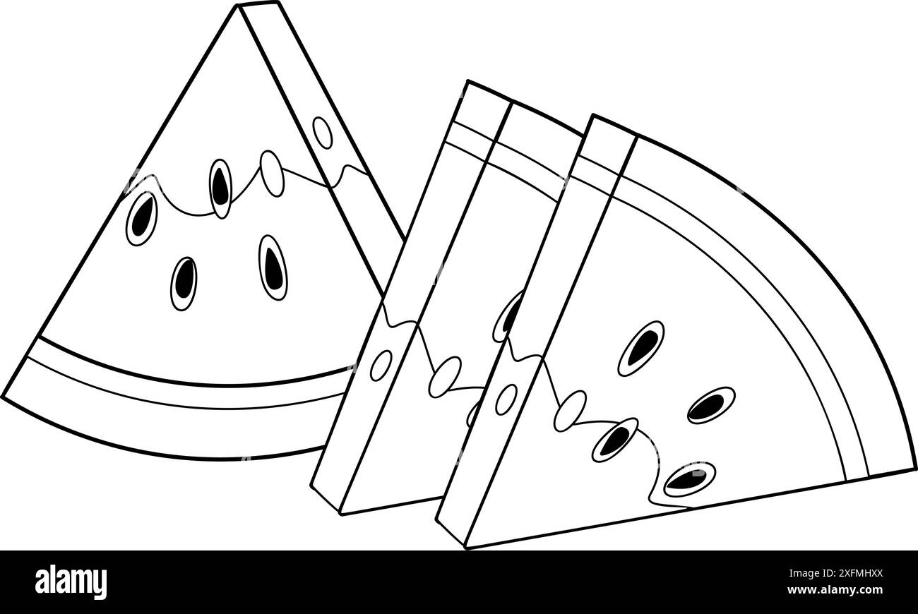 Fresh chopped watermelon line art. Slice of juicy summer fruit. Healthy ...