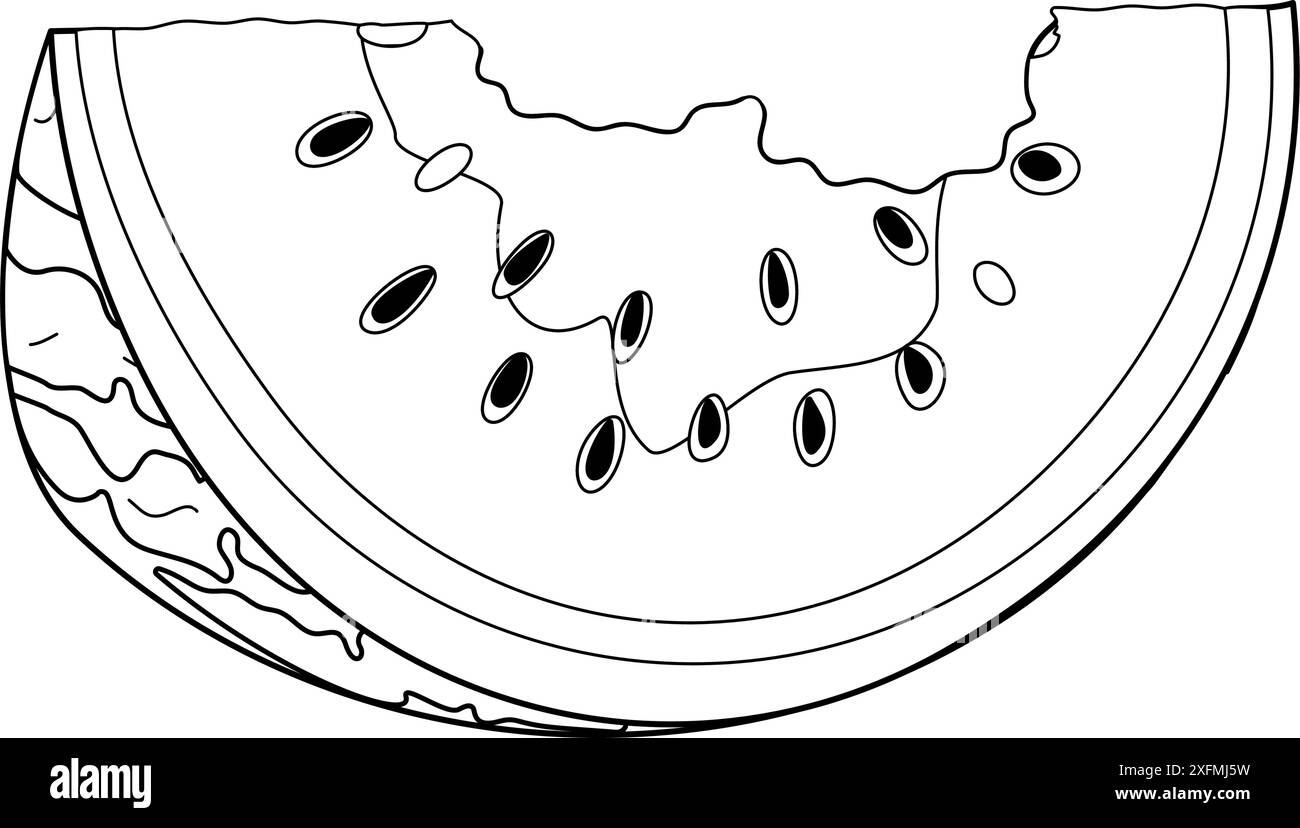 Watermelon rind line art. Bitten watermelon slice with rind and flesh ...