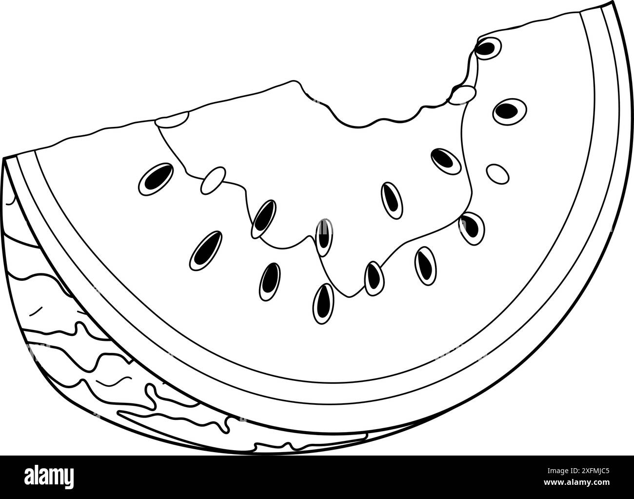 Watermelon rind line art. Bitten watermelon slice with rind and flesh ...