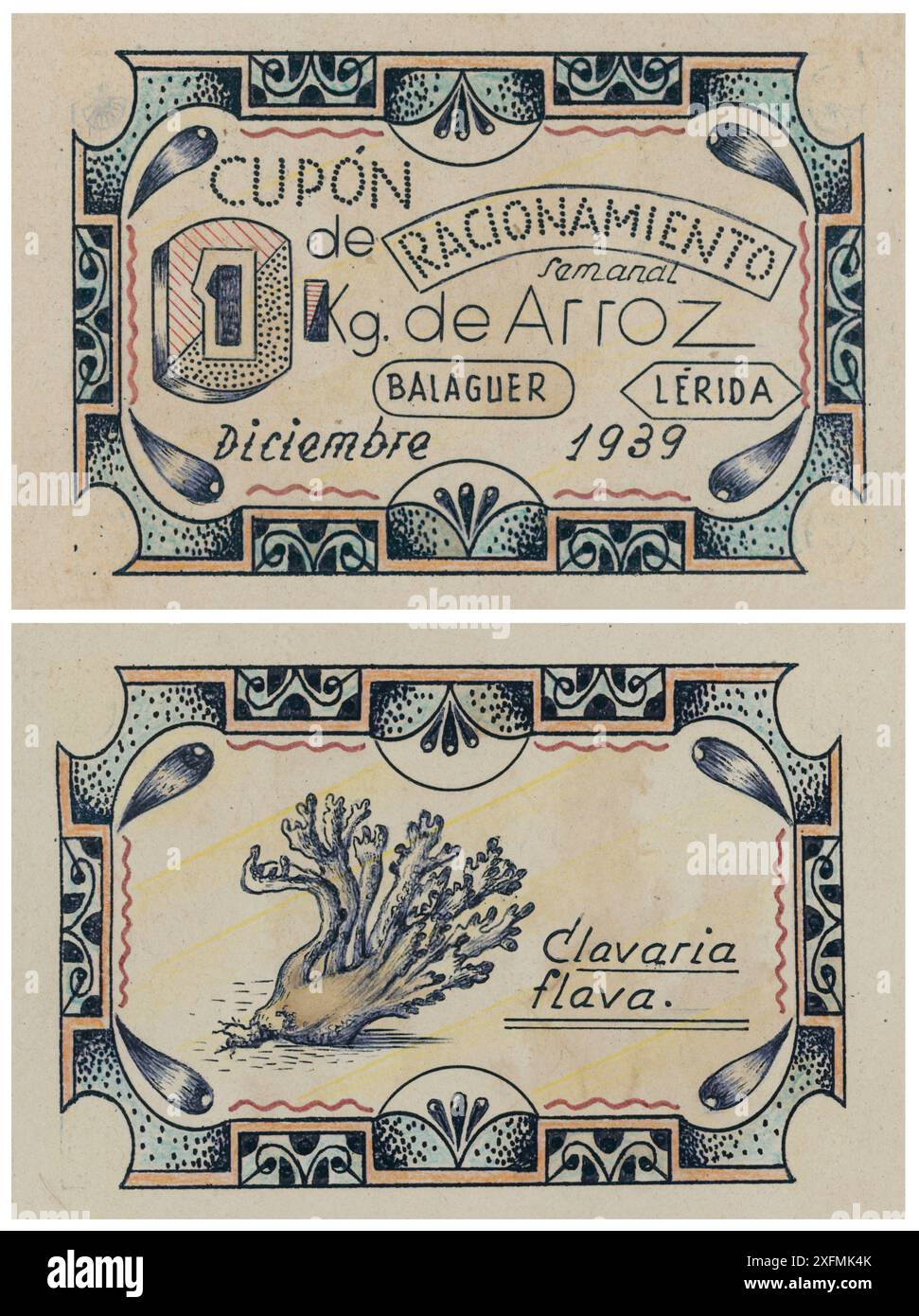 España. Cupón de racionamiento de un kilogramo de arroz, expedido en ...