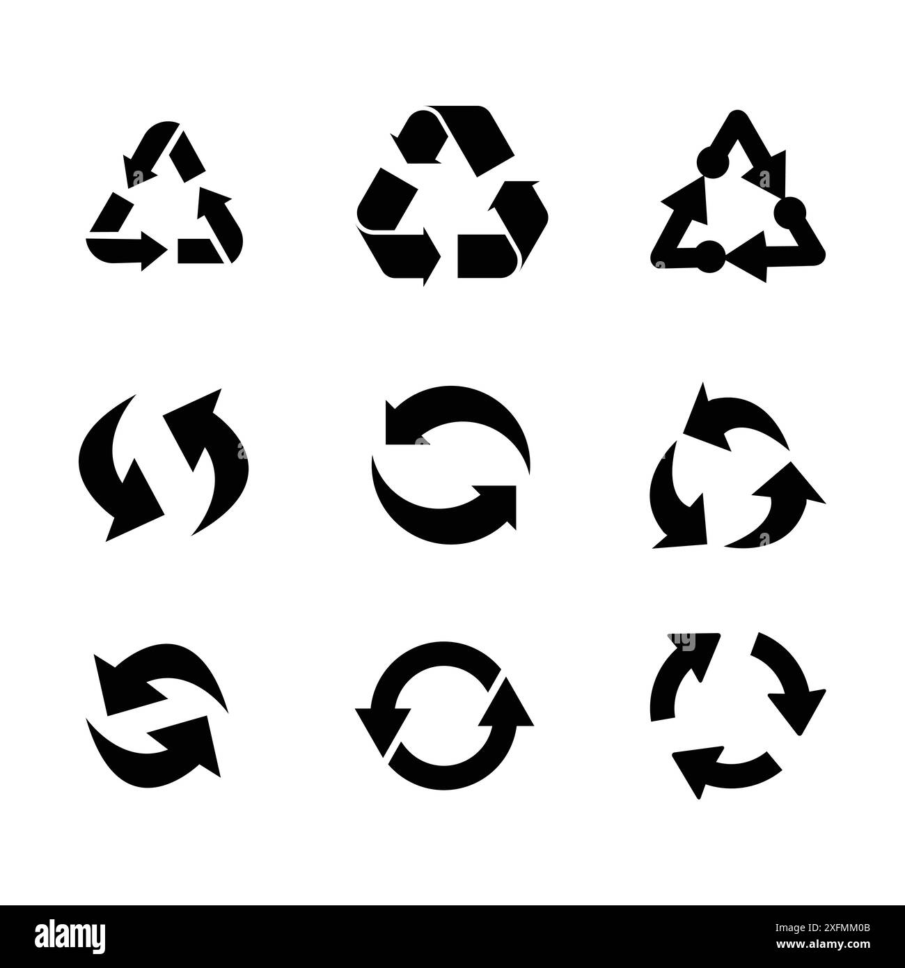 Set of recycle icon symbol vector. Recycling and rotation arrow icon pack. Ecology, cleanliness ...