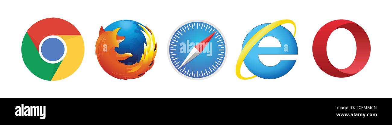 Internet browser logotype. Chrome Safari Edge Opera. Editorial vector ...