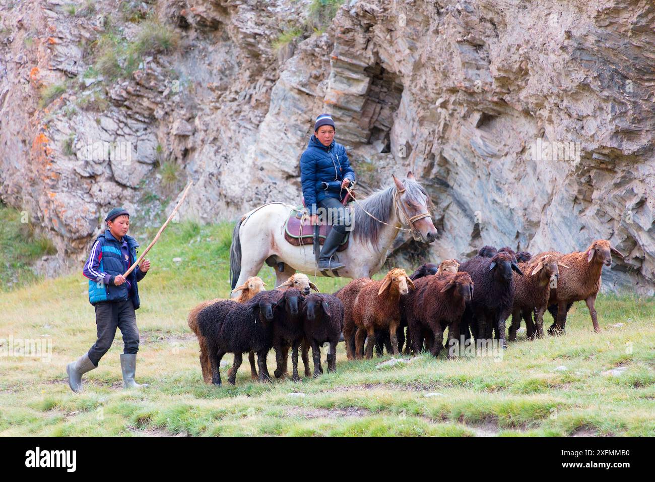 Shepherd boys at Tash Rabat. Kyrgyzstan. August 2016 Stock Photo - Alamy