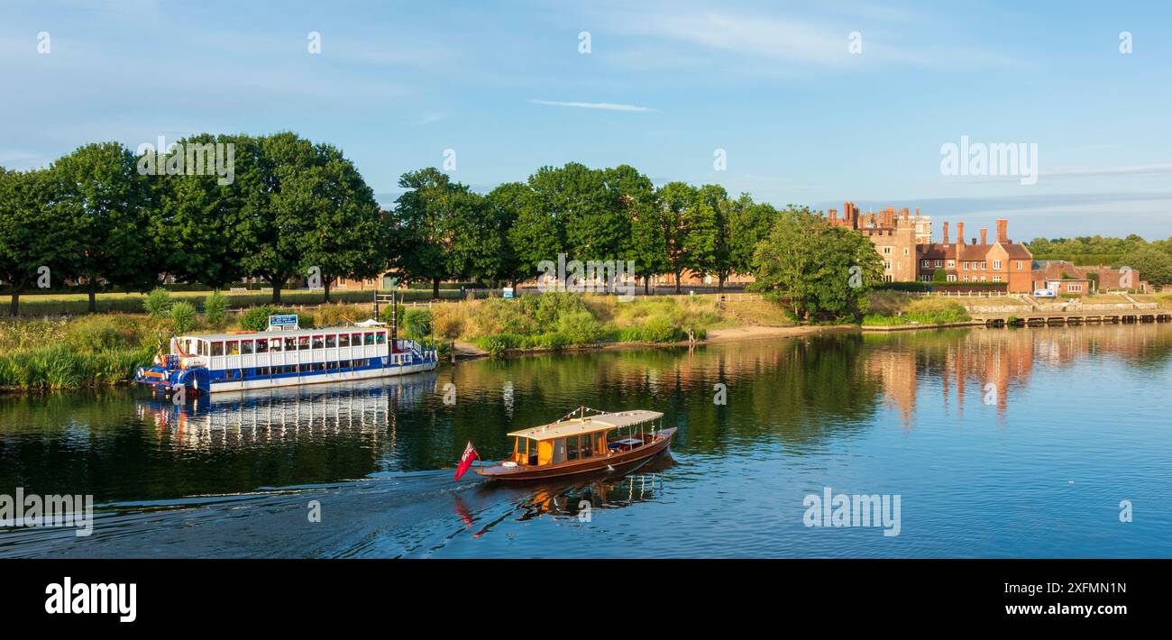 Boats on the Thames at Hampton Court palace, near London Stock Photo ...
