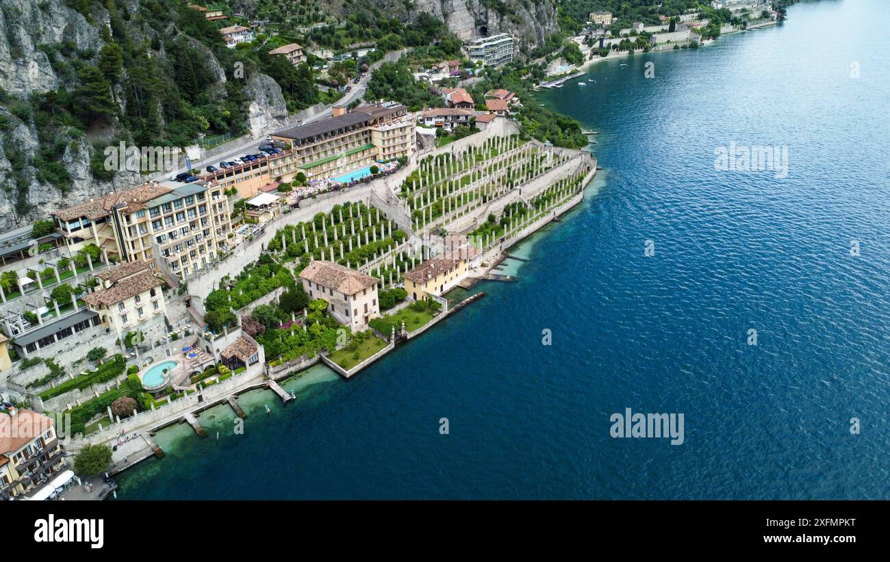 Limone sul Garda, Lake Garda, Italy - June 26, 2024: Aerial view of the ...