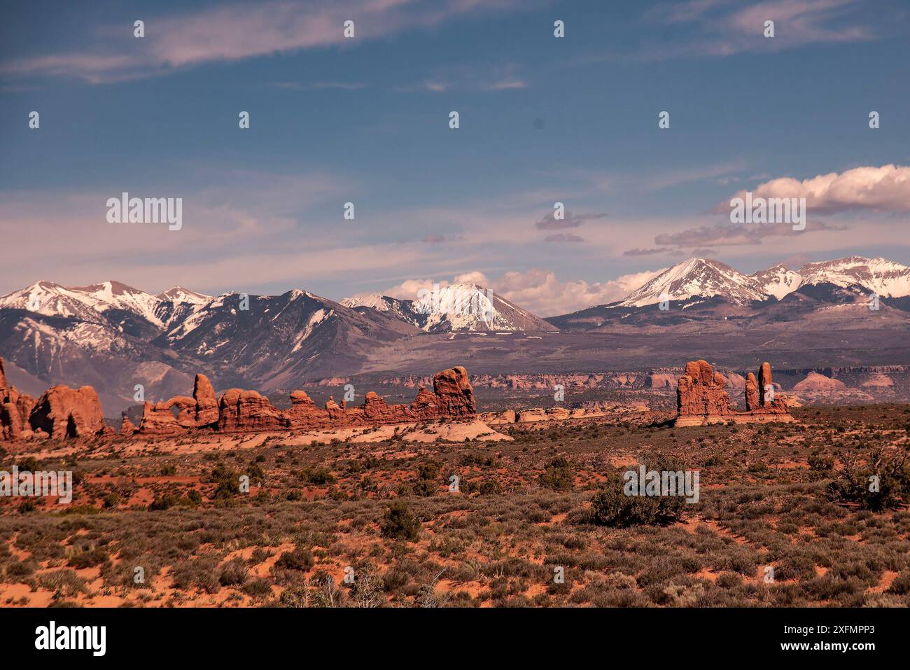 Arches National Park, La Sal Mountains beyond, Moab, Utah Stock Photo ...