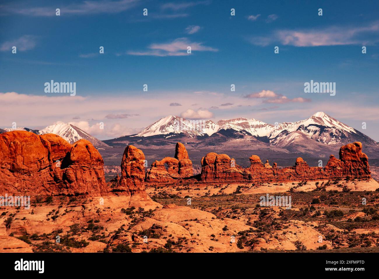 Arches National Park, La Sal Mountains beyond, Moab, Utah Stock Photo ...