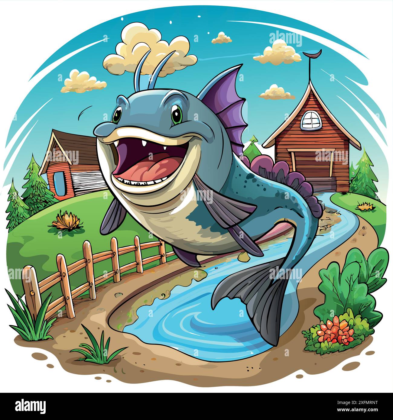 Flathead Catfish fish deceived laughs farm vector. AI generated image ...