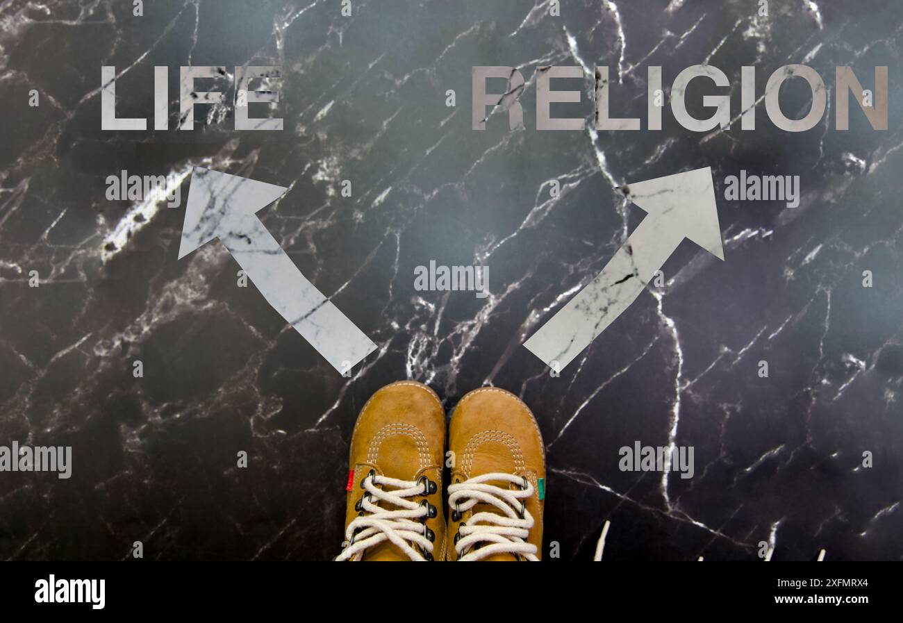 Conceptual image depicting a choice between life and religion, with ...