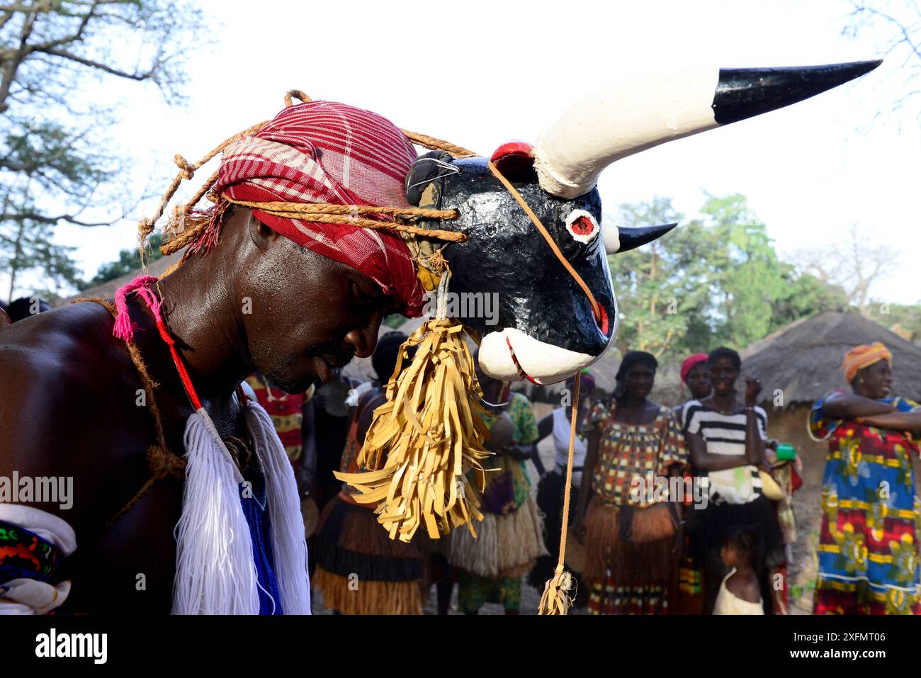 Man dancing with mask of bull on head, Formosa Island, Bijagos UNESCO ...