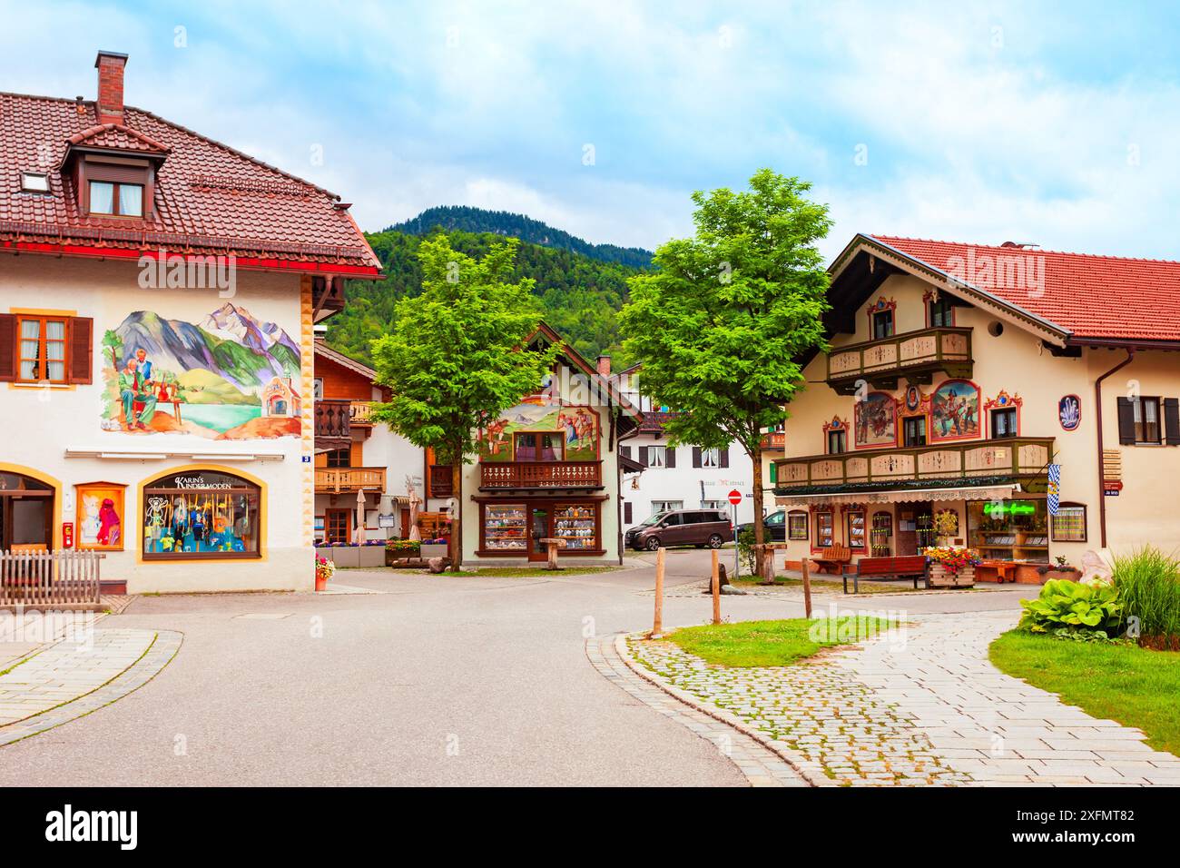 Mittenwald, Germany - July 01, 2021: Beauty local houses decorated with ...