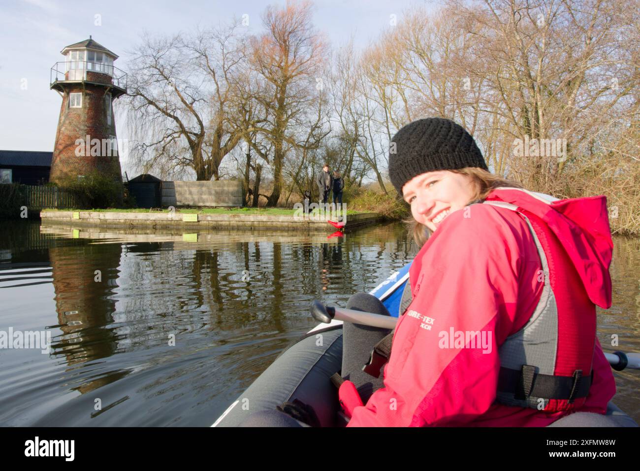 Canoe paddling on the River Bure at Dydall's Drainage Mill, near ...