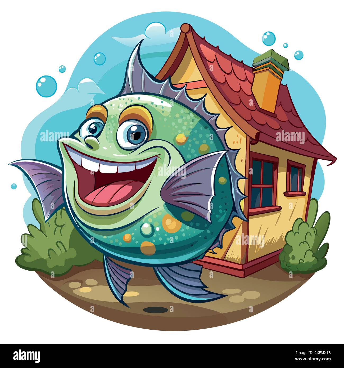 Flounder Fish pleasant laughs house vector. AI generated image. Clipart ...