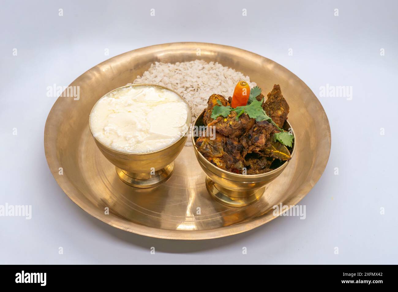 Dashain Festival Feast Masu Chiura Nepal Meat, Rice Flakes, Curd served ...
