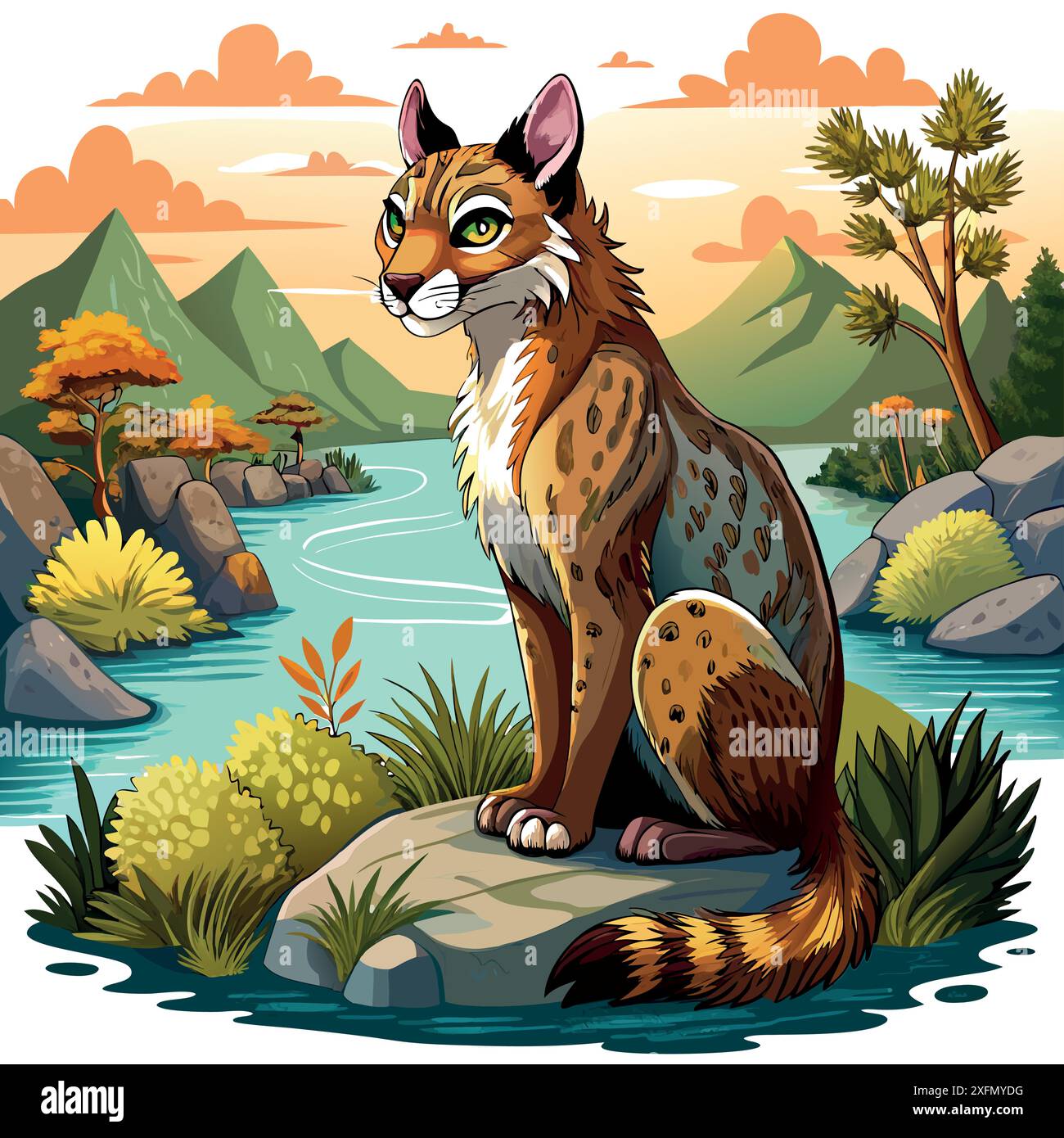 Fossa lynx unhappy sits lake vector. AI generated image. Clipart ...