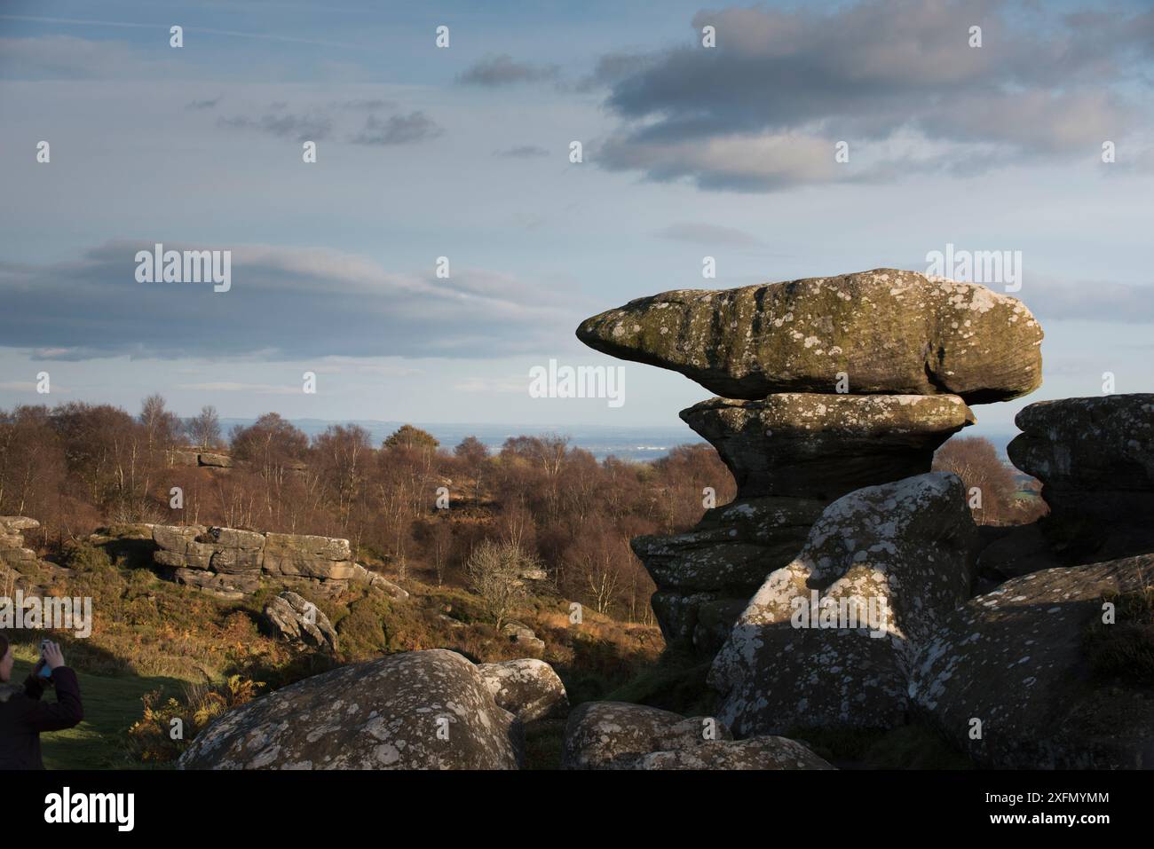 Rock pedestal at Brimham Rocks created by variable erosion of soft and ...