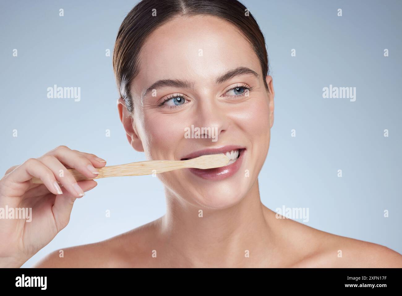 Teeth, beauty and woman in studio with toothbrush, hygiene and dental ...