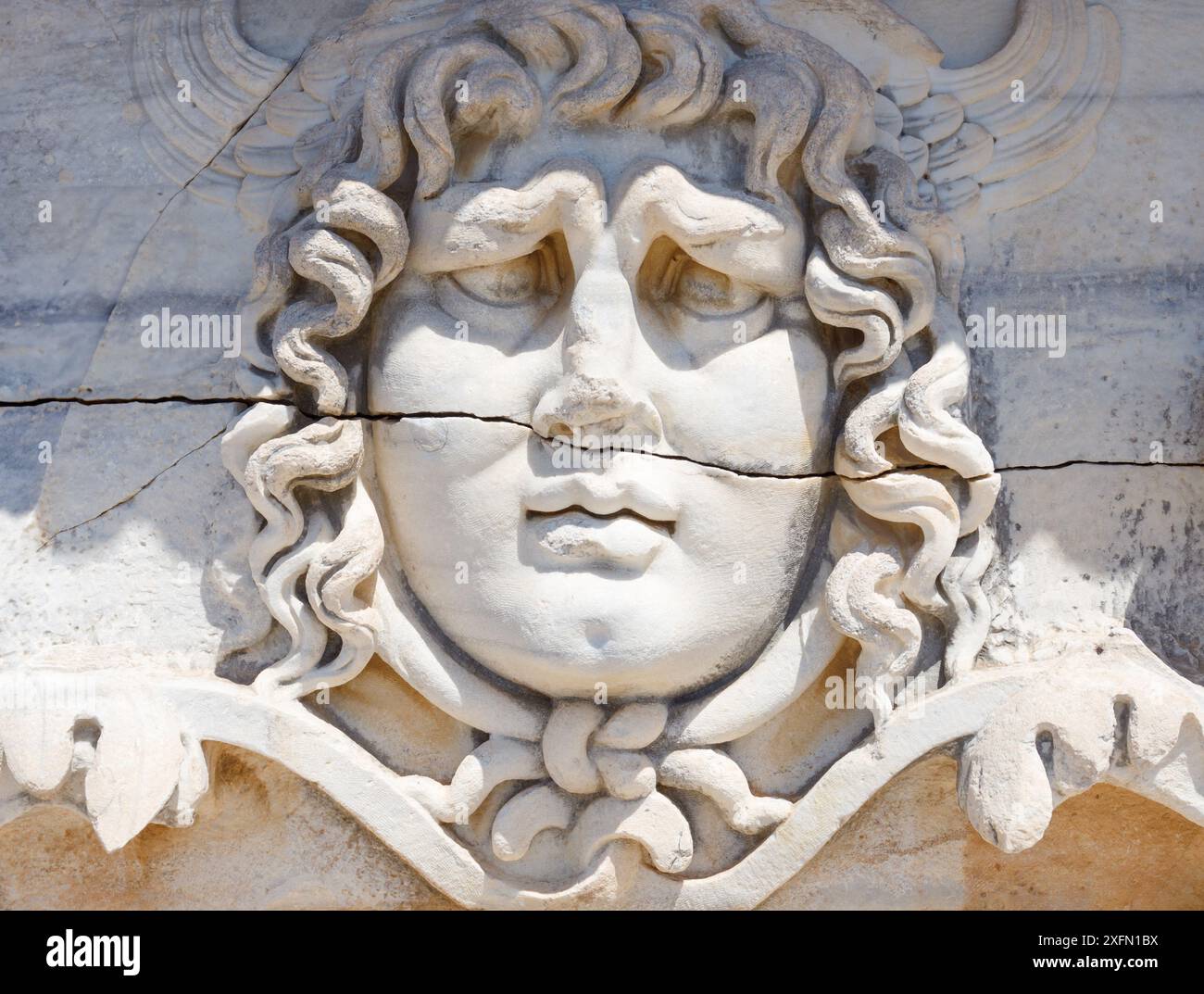 Didim, Turkey - July 30, 2022: A stone carved Medusa head in the Temple ...