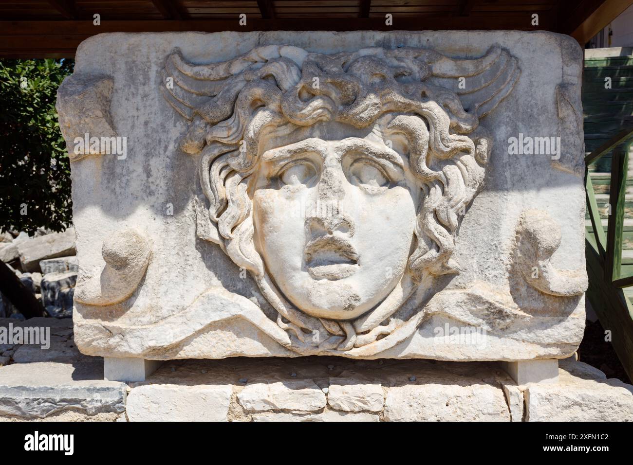 Didim, Turkey - July 30, 2022: A stone carved Medusa head in the Temple ...