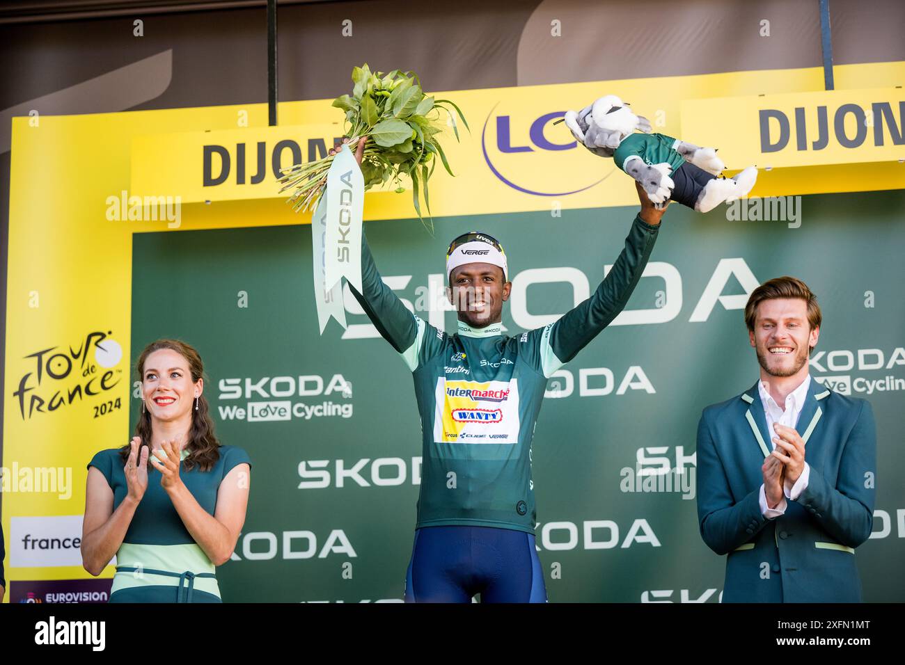 Dijon, France. 04th July, 2024. Eritrean Biniam Girmay Hailu of Intermarche-Wanty pictured on ...