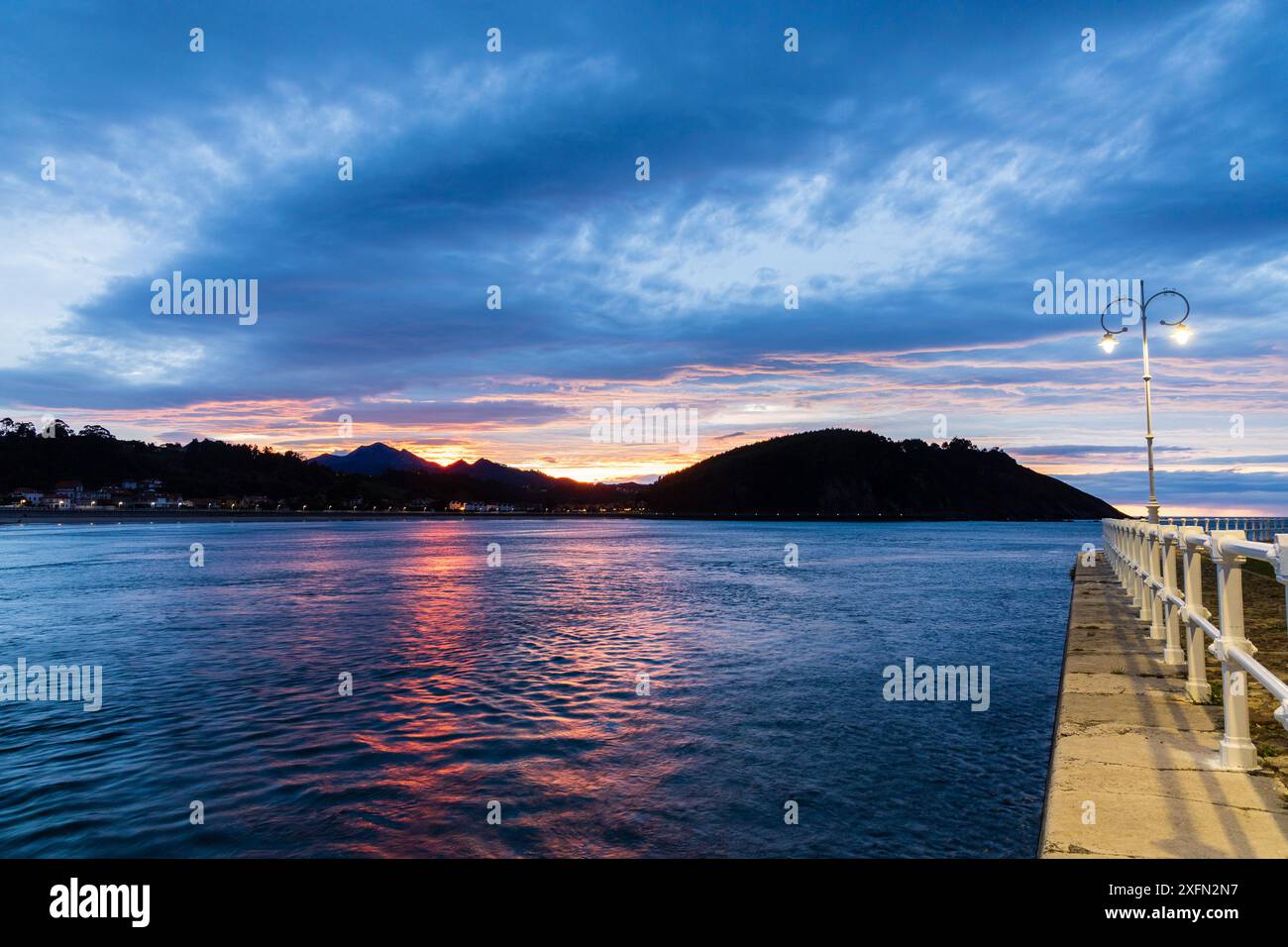 Sunset sky with clouds reflecting in the Sella River estuary and the ...