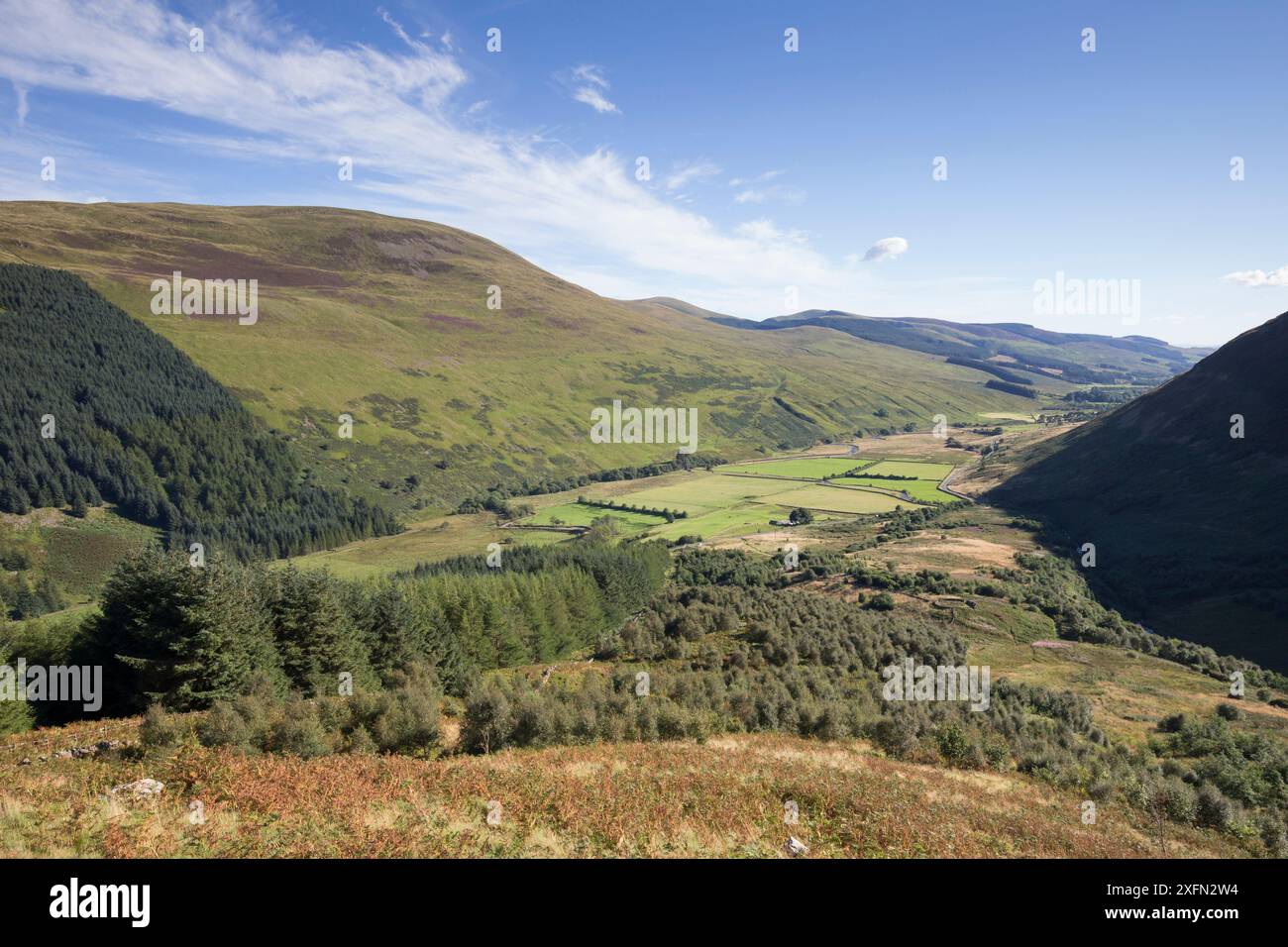Mosaic of traditional land use patterns, Peebles, Tweeddale, Scottish ...