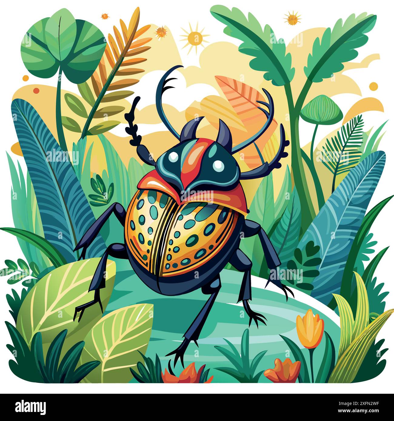Fungus Beetle bug trembling lies jungle vector. AI generated image ...