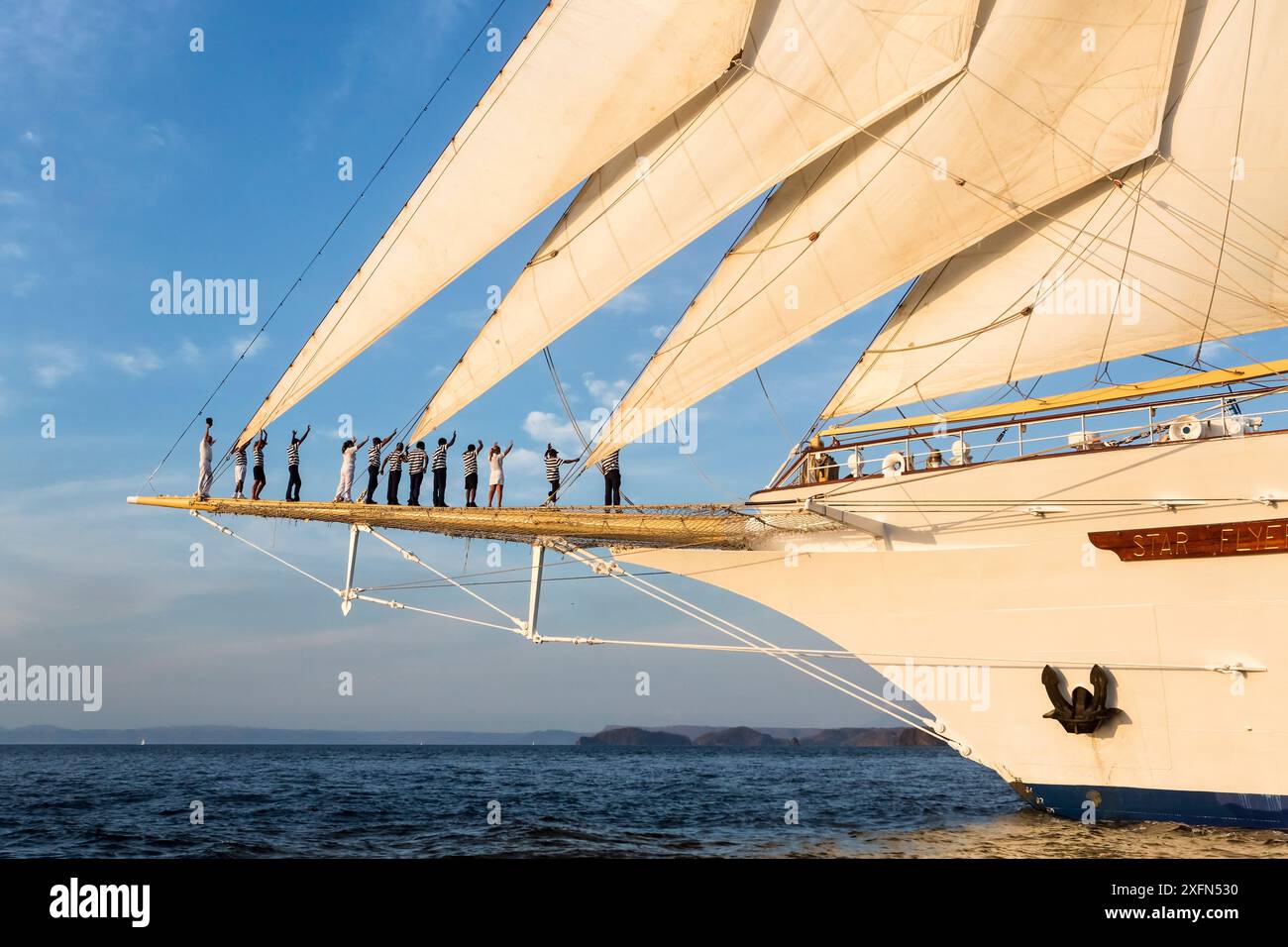 Crew standing on the bowsprit of the Sailing ship Starflyer (Star ...