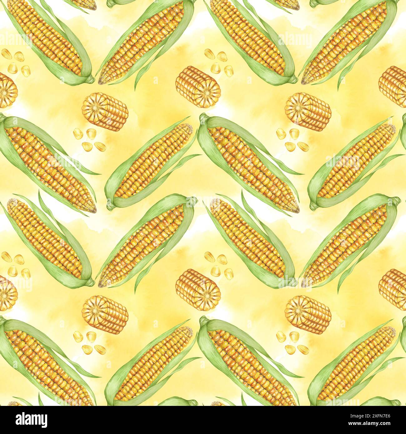 golden Corn and kernels seamless pattern, autumnal textile, cobs on ...
