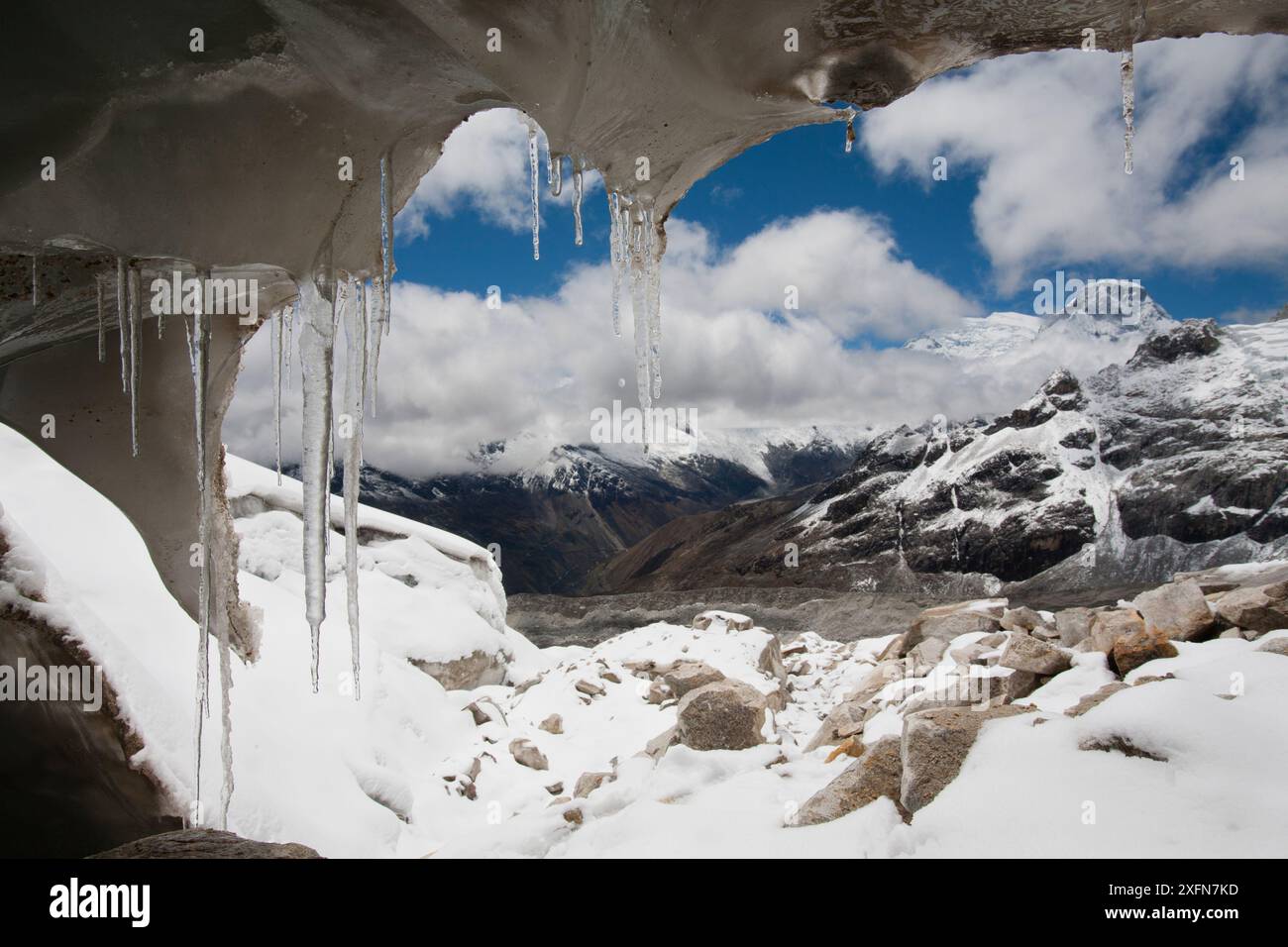 View from ice cave in the Pisco Glacier, Mount Huascaran, Huascaran ...
