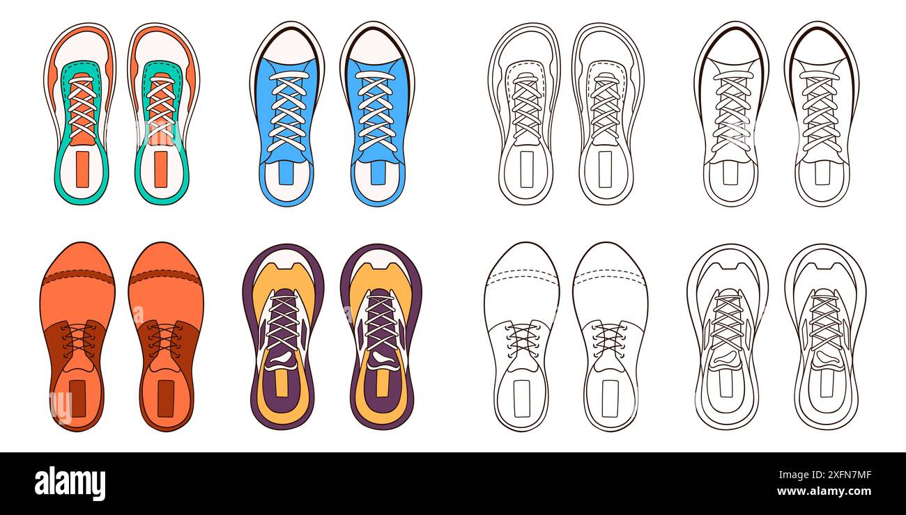 Male footwear sneakers set in cartoon style. Line casual shoes for man ...